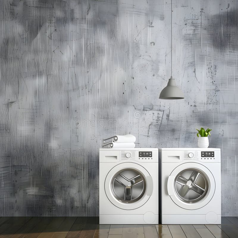 Modern Laundry Room Interior with Washing Machines Stock Photo - Image ...