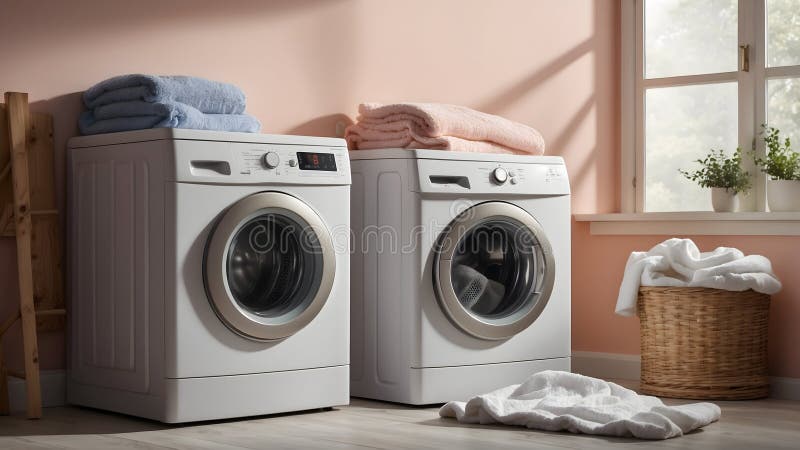Modern Laundry Room with Stacked Washer and Dryer Stock Image - Image ...