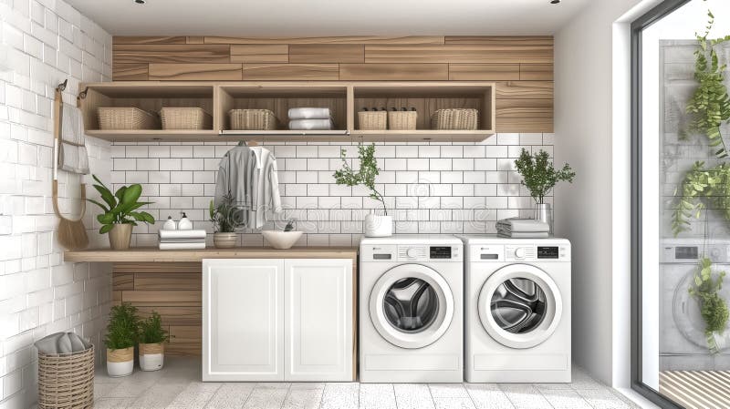 Modern Laundry Room with Stylish Organization. Home Interior Con Stock ...
