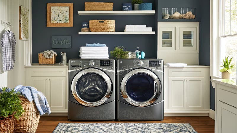 Modern Laundry Room with Washer and Dryer Stock Illustration ...