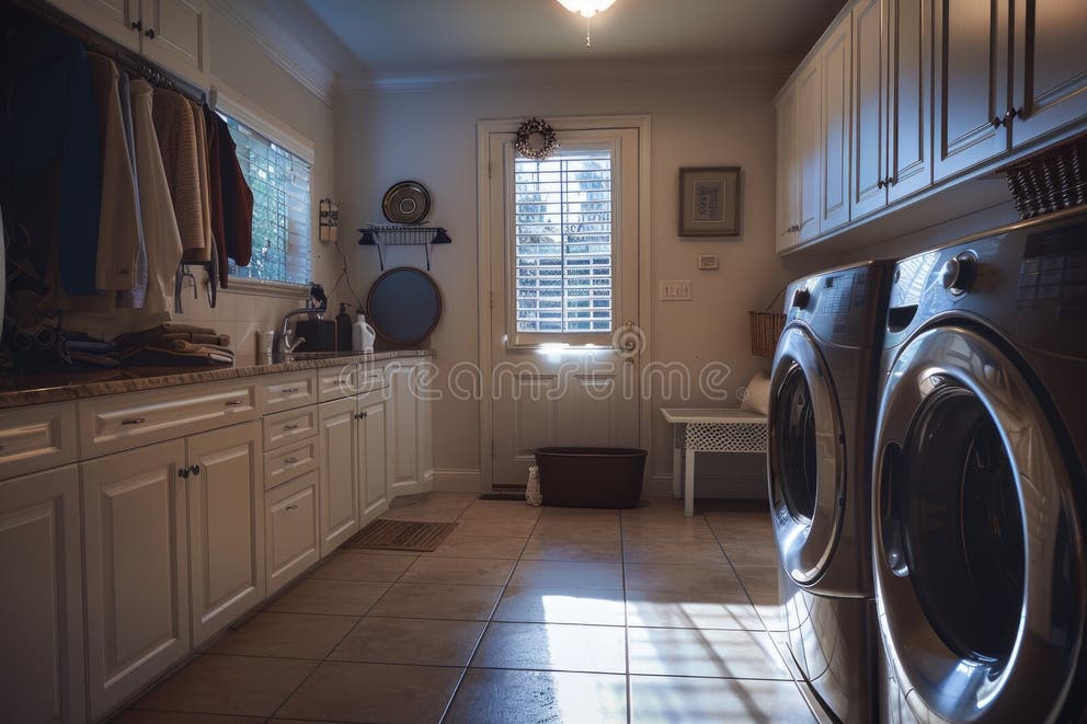 A Modern Laundry Room with a Washer and Dryer Stock Image - Image of ...