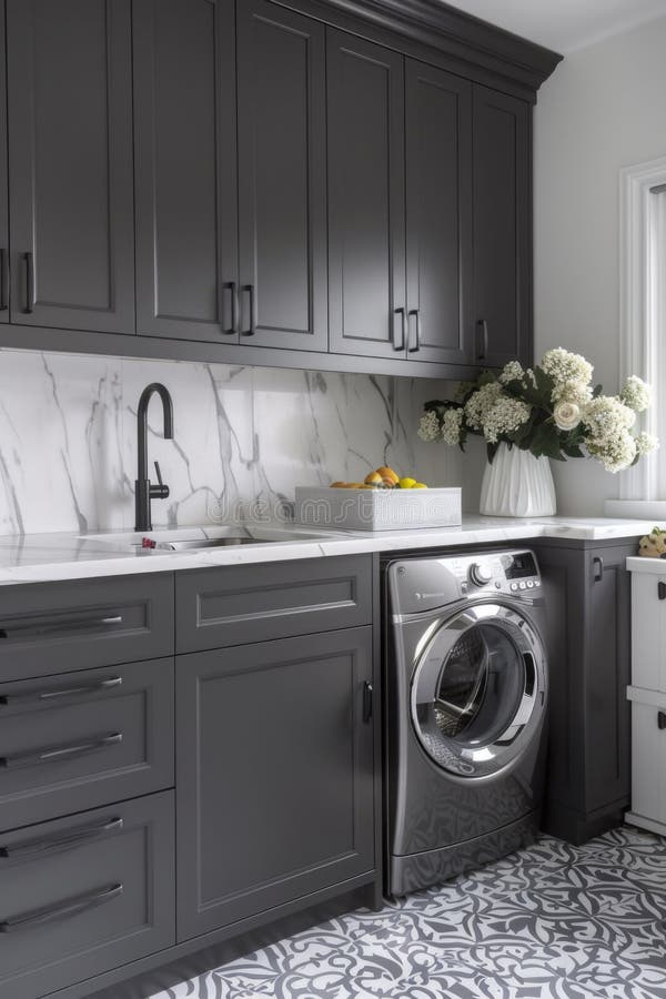 A Modern Laundry Room with a Washer and Dryer, Perfect for Everyday Use ...