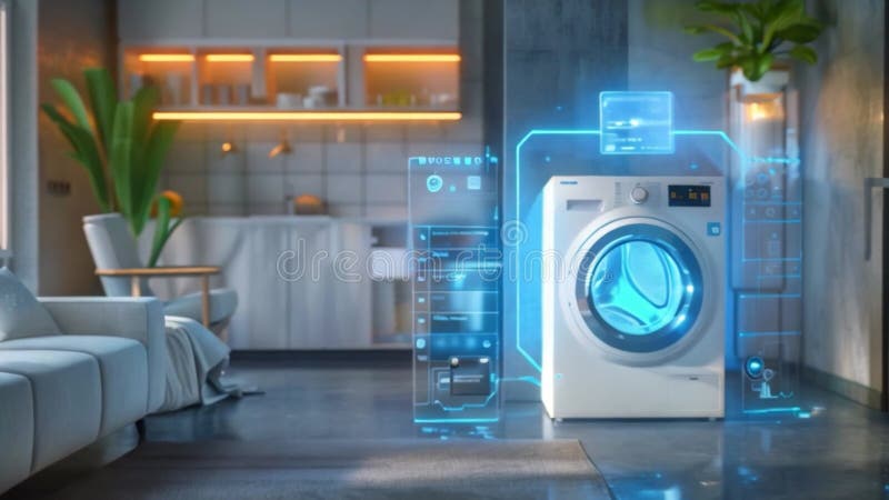 Smart Washing Machine in Modern Home Stock Video - Video of interface ...