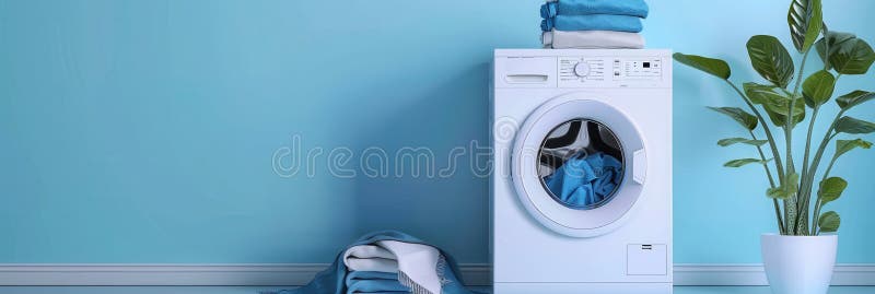 A Modern Laundry Room with a White Washing Machine and a Stack of ...