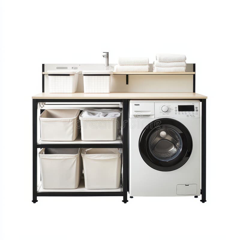 Clean Laundry Setup: Modern Washing Machine with Detergents, Fresh ...