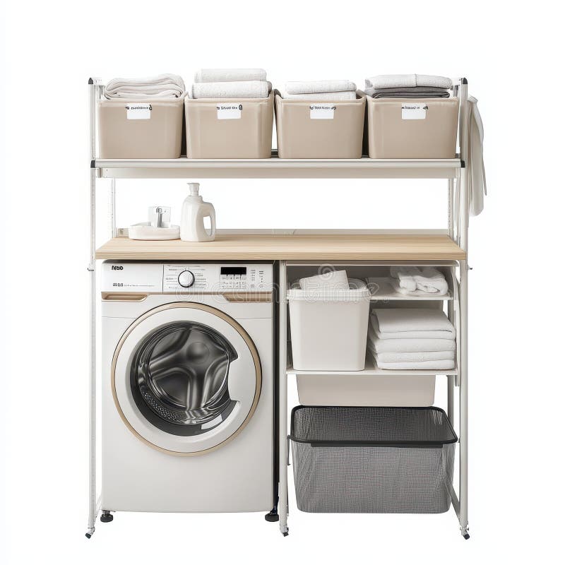 Clean Laundry Setup: Modern Washing Machine with Detergents, Fresh ...