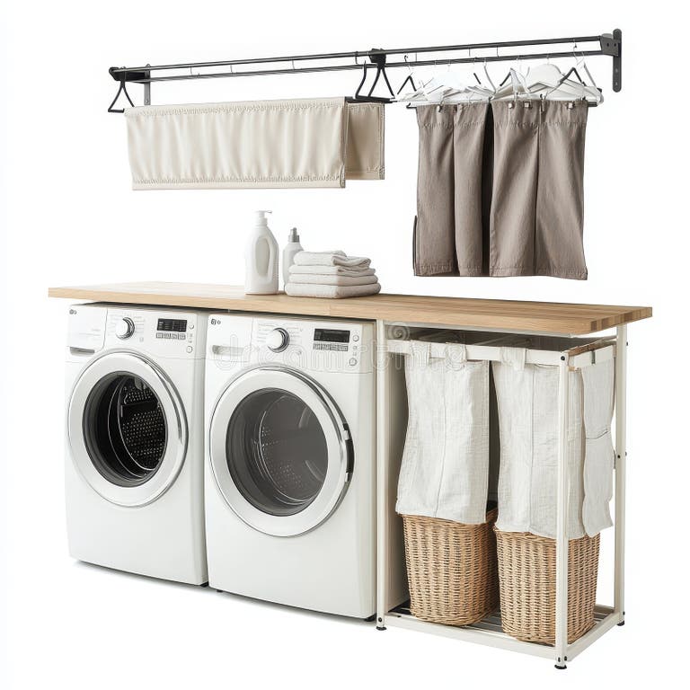A Modern Laundry Setup Featuring Washing Machines, a Countertop, and ...
