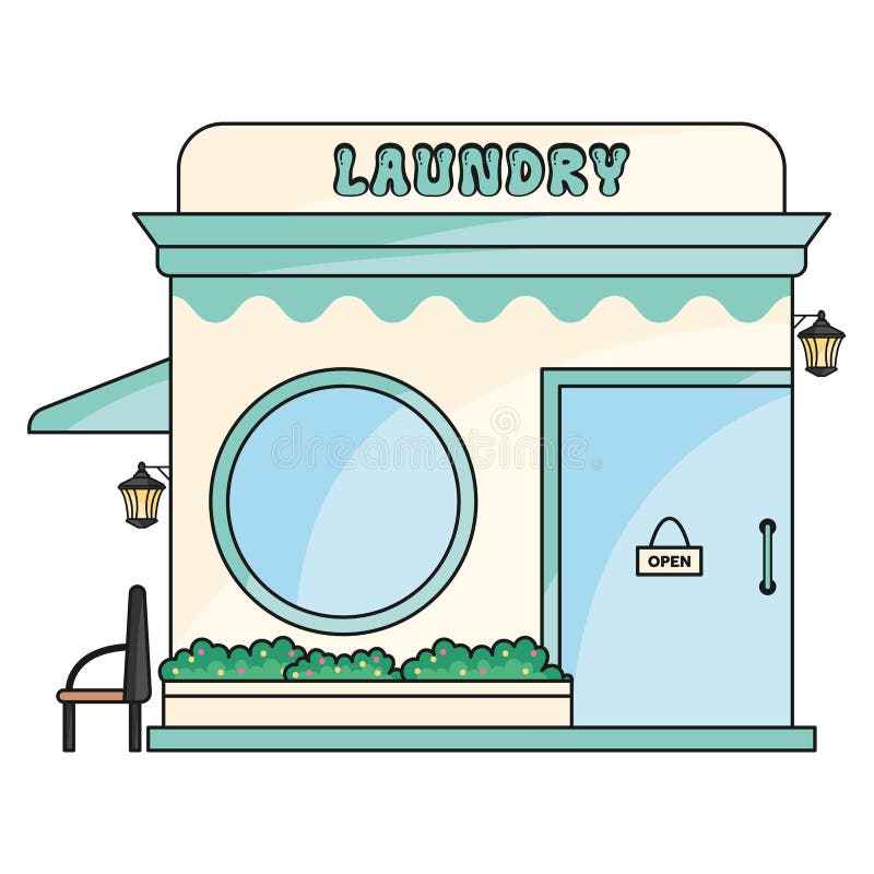 Modern Laundry Shop with Round Window, Vector Stock Vector ...