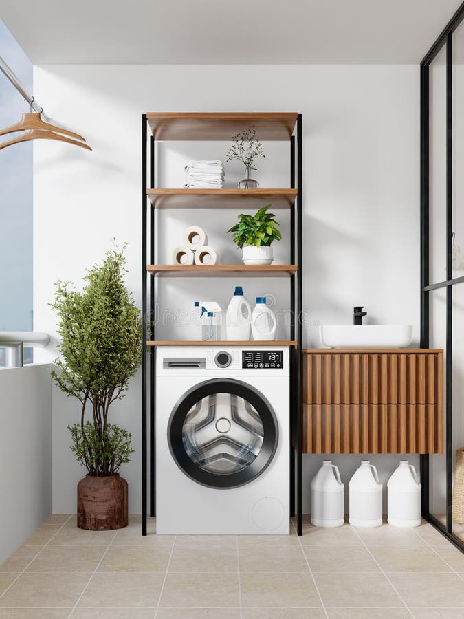 Modern Laundry Space Featuring a Sophisticated Washer and Organized ...