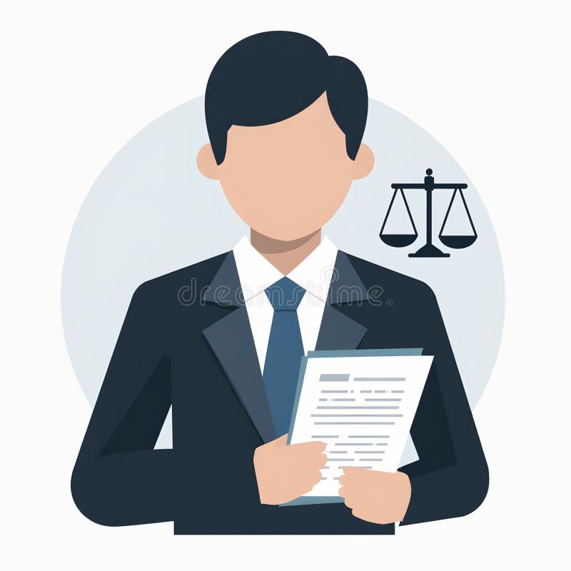 Modern Lawyer Icon with Legal Document Suit and Scale of Justice on ...