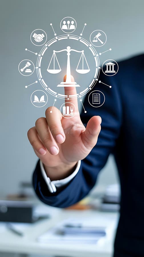Lawyer Using a Digital Interface Representing Law and Justice Concept ...