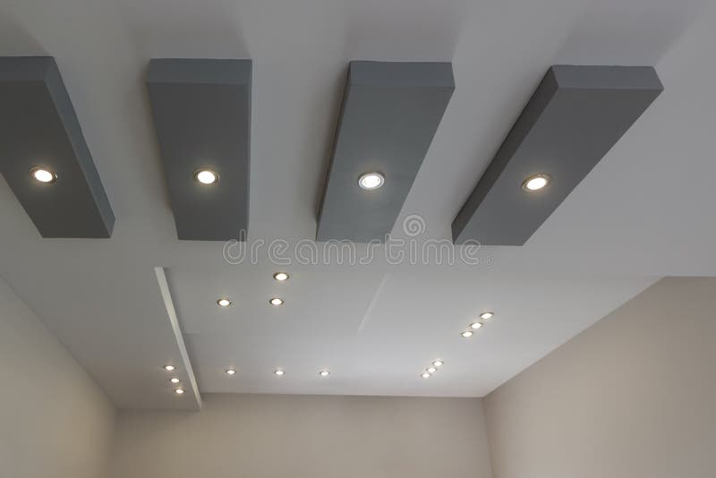 Layered Ceiling with Embedded Lights and Stretched Ceiling Inlay Stock ...