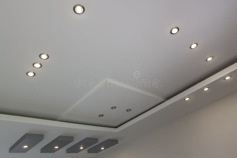 Layered Ceiling with Embedded Lights and Stretched Ceiling Inlay Stock ...