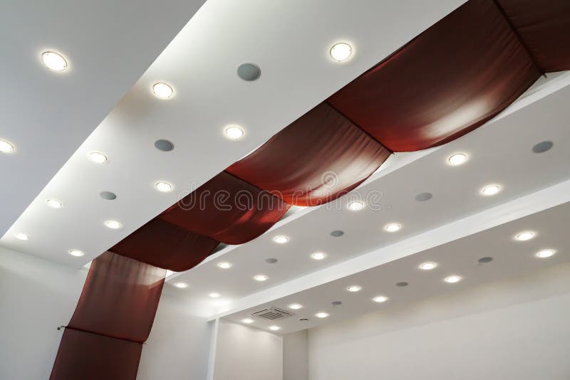 Layered Ceiling with Embedded Lights and Stretched Ceiling Inlay Stock ...
