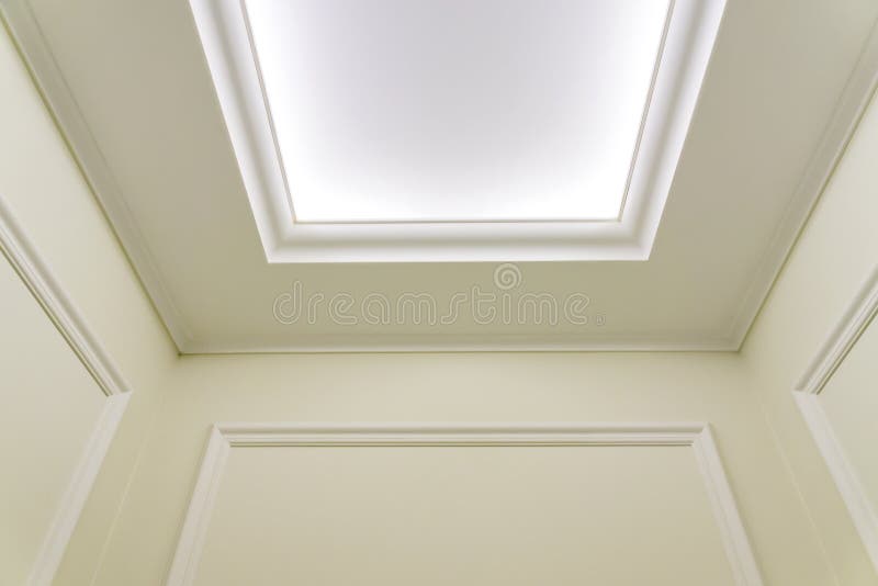 Layered Ceiling with Embedded Lights and Stretched Ceiling Inlay Stock ...