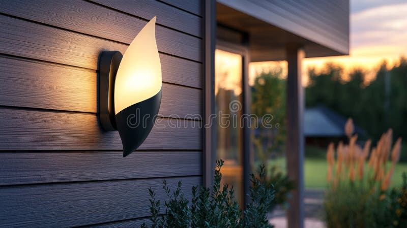 Modern Leaf Shaped Outdoor Wall Lamp with Warm Light Stock Illustration ...