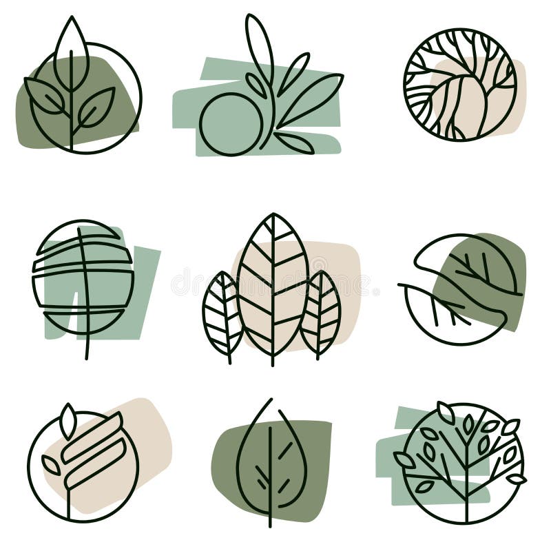 Modern Leaf Tree Logo Plant Symbol Vector Icon Set Stock Vector ...