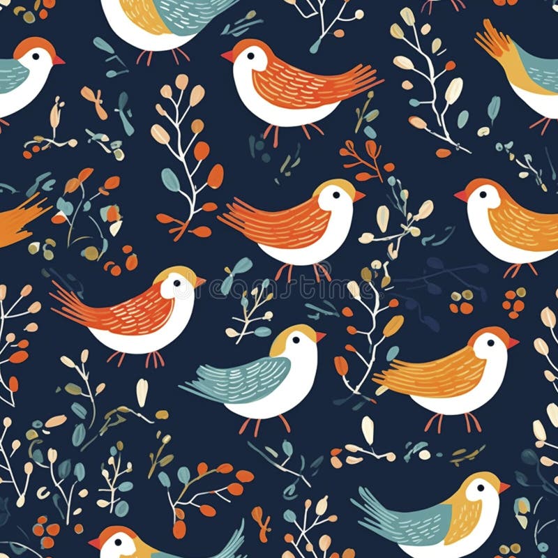 Modern Leaves, Flowers and Birds Seamless Pattern, Created with ...
