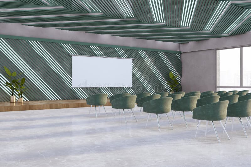 Modern Lecture Hall Interior with Empty White Mock Up Frame Screen ...