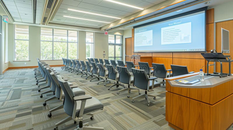 Modern Lecture Hall with Projector and Seating Stock Photo - Image of ...