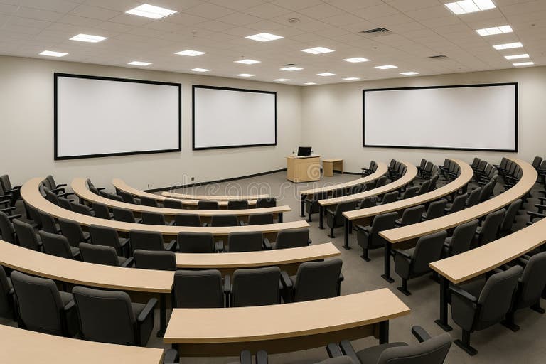 Modern Lecture Hall with Spacious Seating and Projector Screens for ...