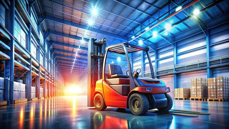Modern LED Forklift Illuminates a Pristine Warehouse Optimizing ...