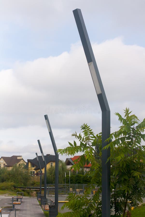 Modern Led Lanterns in a City Square Stock Image - Image of electricity ...