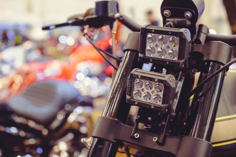 Modern LED Motorcycle Headlight, Close-up on the Front Stock Photo ...