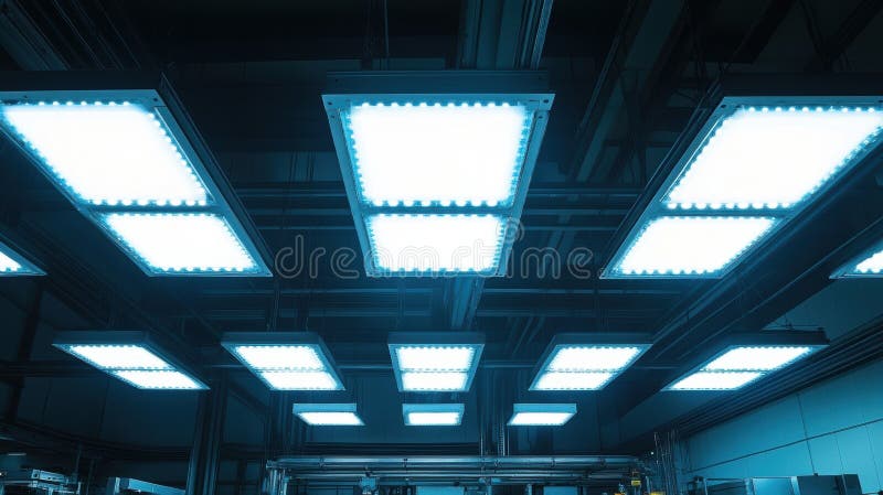 Modern Led Panel Lights Illuminating Manufacturing Facility Ceiling ...