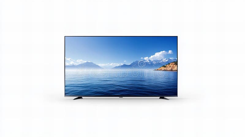 Modern Led Television Displaying a Scenic Ocean Landscape Stock ...