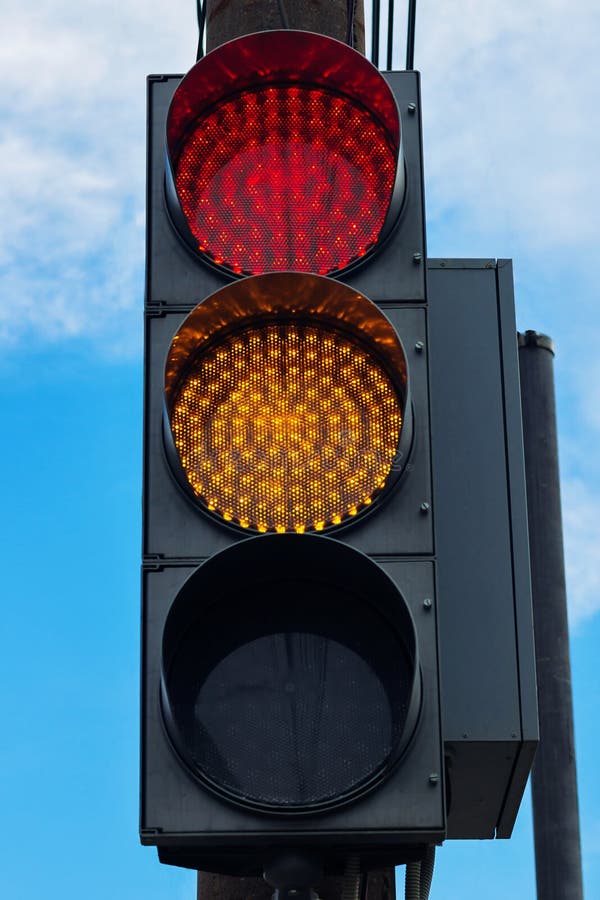 Modern LED Traffic Light with Two Indication Lights Stock Image - Image ...