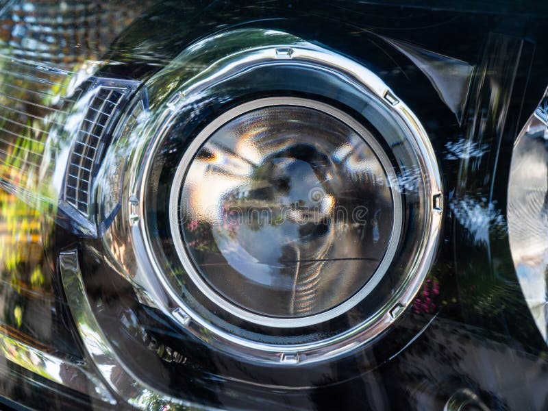 Modern Lens Headlight on the Car. Car Light Stock Photo - Image of ...