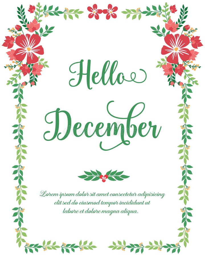 Modern Lettering for Card Hello December, with Ornate of Red Flower ...