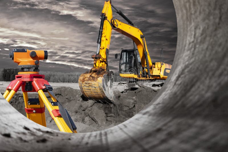 Modern Level for Geodesy at a Construction Site. Surveyors Ensure ...