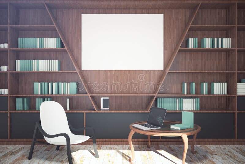 Modern Library with Blank Banner Stock Illustration - Illustration of ...