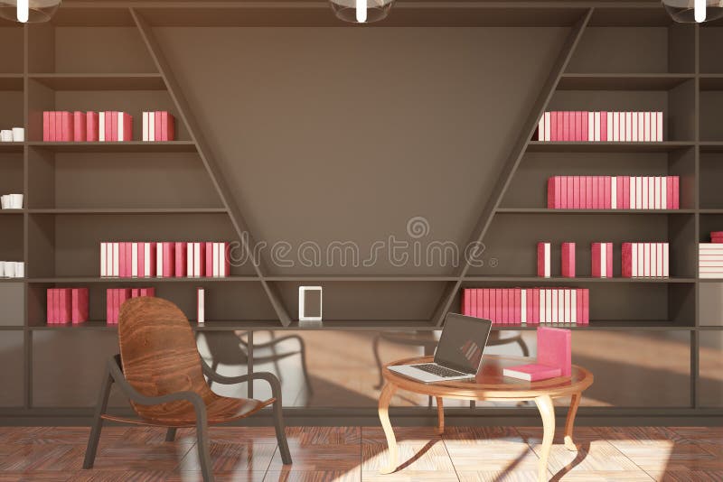 Modern Library with Blank Wall Stock Illustration - Illustration of ...
