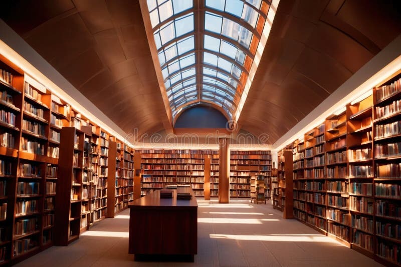 Modern Library Interior with Bookshelf and Stairs. 3D Rendering Stock ...