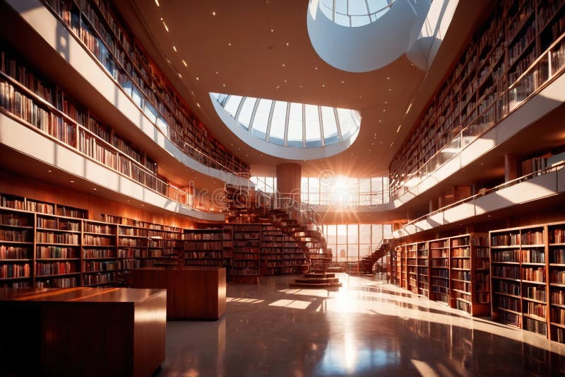 Modern Library, Book Archive for Education and Storage of Books and Knowledge Stock Illustration ...