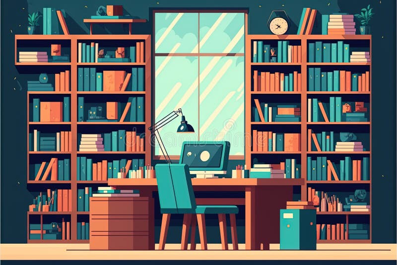 Modern Library with Bookshelf Generative Ai Illustration. Librarians ...