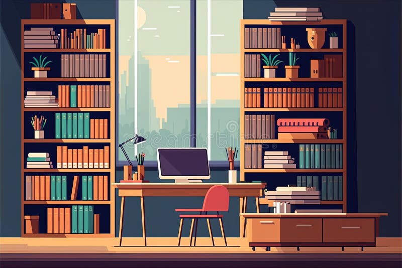 Modern Library with Bookshelf Generative Ai Illustration. Librarians ...