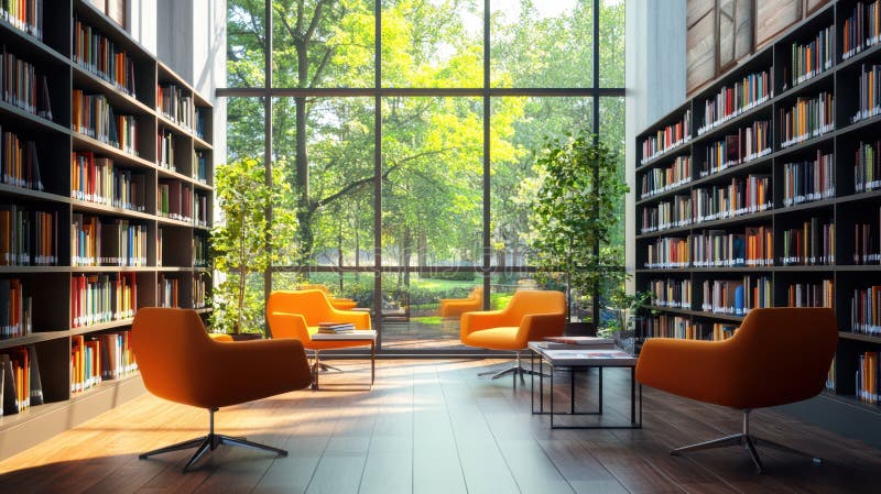 Modern Library with Chairs and Reading Tables 3D Render Stock ...