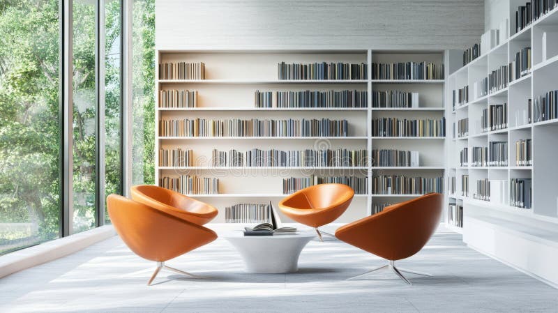 Modern Library with Chairs and Reading Tables 3D Render Stock ...