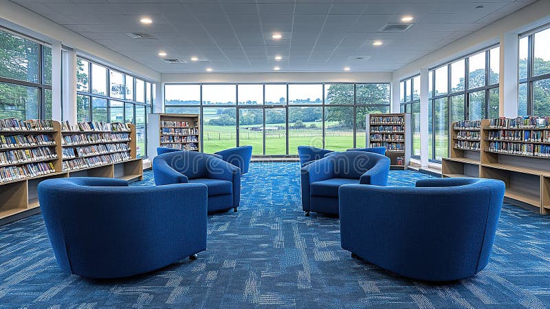 Modern Library with Comfortable Seating and Panoramic Views Stock Image ...