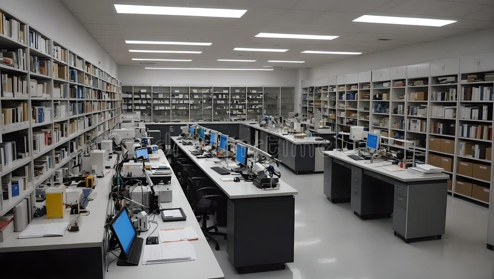 A Modern Library with Computers and Books Showcasing Technologyâ€™s ...