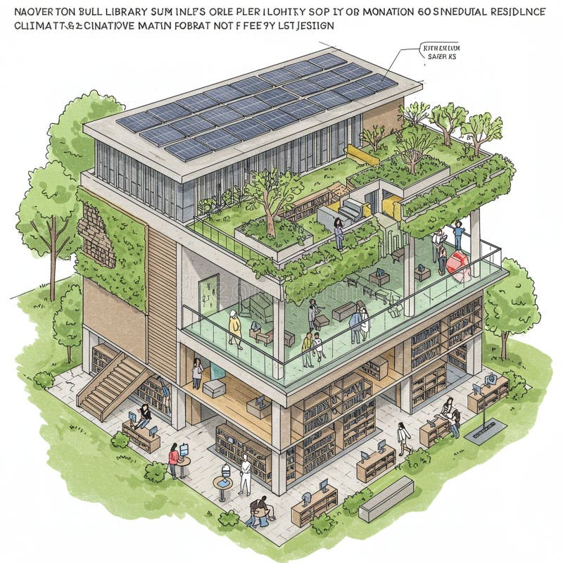 Modern Library Concept Featuring Sustainable Design Elements. the ...