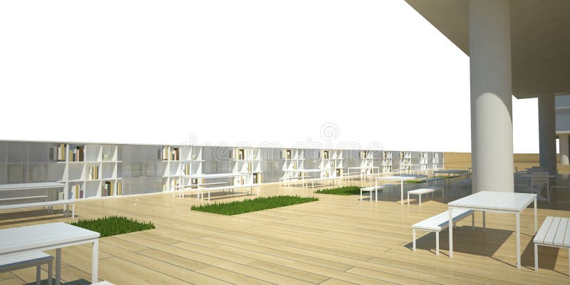 3D Render Of Library Building With Reflection Stock Illustration ...