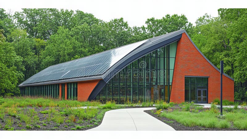 Modern Library Featuring Solar Panels and Energy Efficient Design ...