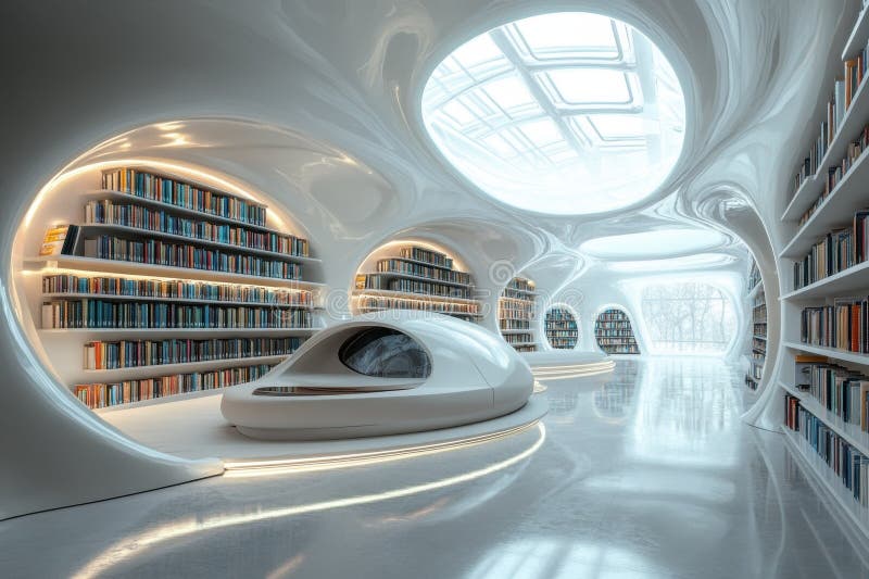 Modern Library with Futuristic Design and Ample Natural Lighting for ...