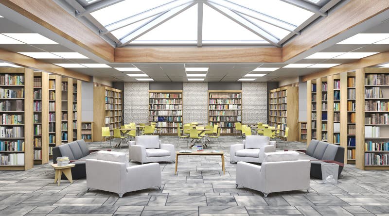 Modern Library of High School Stock Illustration - Illustration of ...