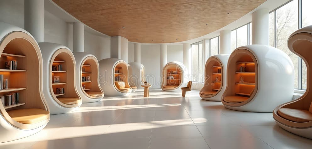 Modern Library with Interactive Pods, VR Learning Spaces. Innovative ...